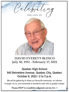 CELEBRATION OF LIFE: David Everett BLINCO (1931-2021) - The Quebec ...